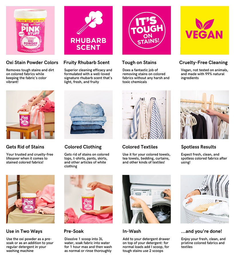 Oxi Powder Stain Remover for Colors - The Pink Stuff
